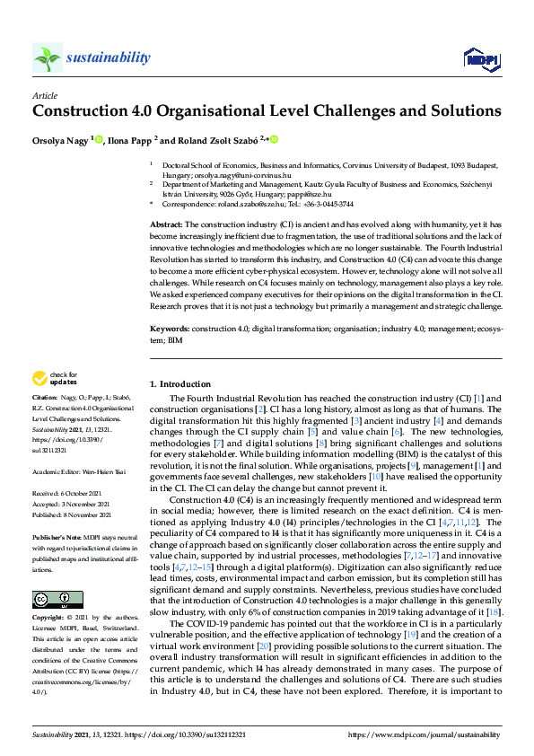 (PDF) Construction 4.0 Organisational Level Challenges and Solutions