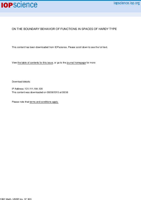 (PDF) On the Boundary Behavior of Functions in Spaces of Hardy Type