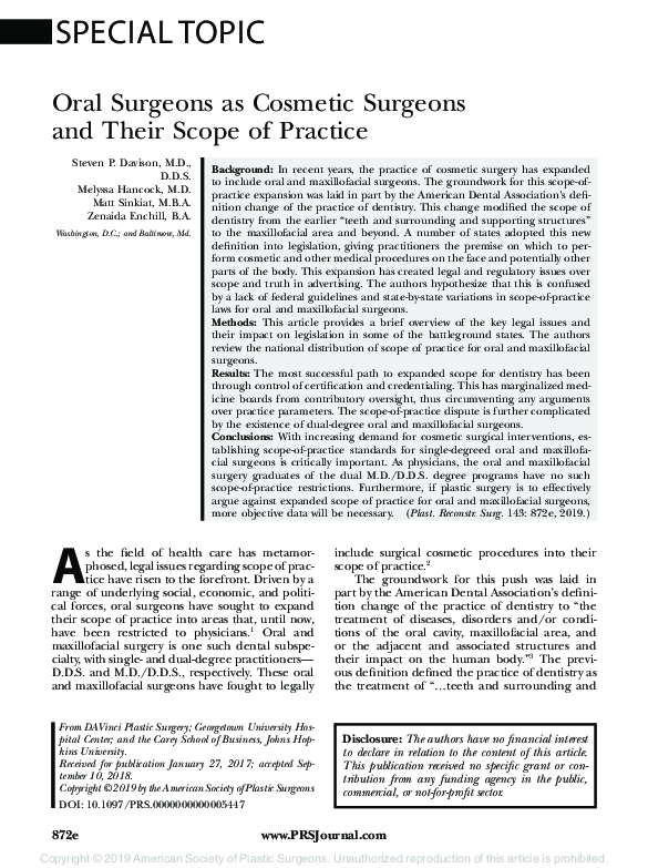 (PDF) Oral Surgeons as Cosmetic Surgeons and Their Scope of Practice