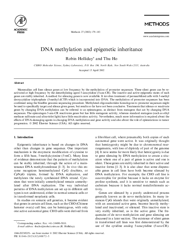 (PDF) DNA methylation and epigenetic inheritance