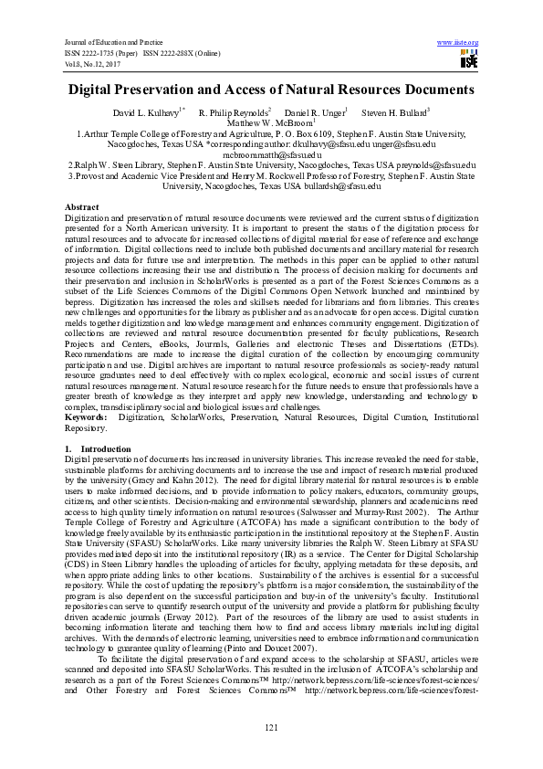 (PDF) Digital Preservation and Access of Natural Resources Documents