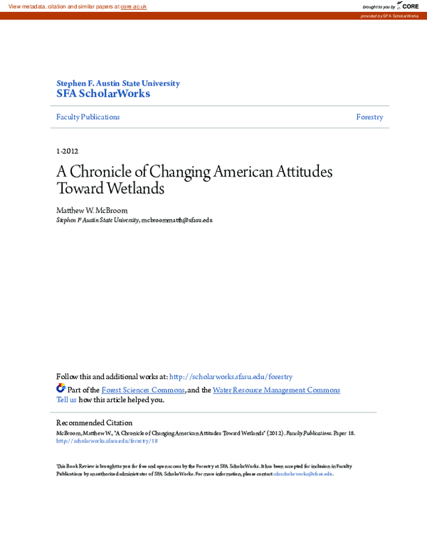 (PDF) A Chronicle of Changing American Attitudes Toward Wetlands