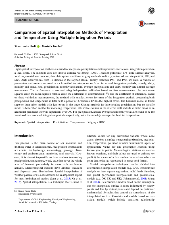 (PDF) Comparison of Spatial Interpolation Methods of Precipitation and Temperature Using ...