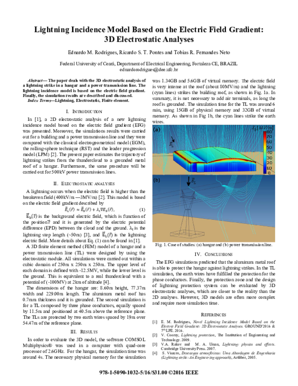 (PDF) Lightning incidence model based on the electric field gradient: 3D electrostatic analyses ...