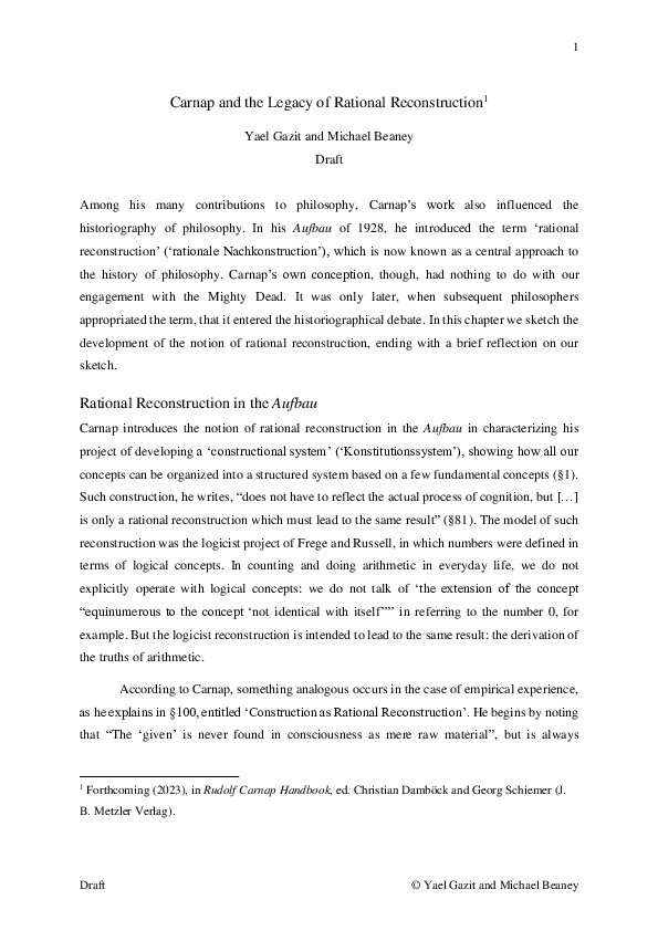 (PDF) Carnap and the Legacy of Rational Reconstruction