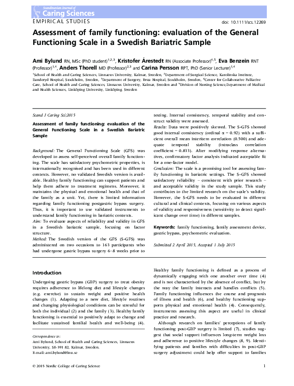 (PDF) Assessment of family functioning: evaluation of the General ...