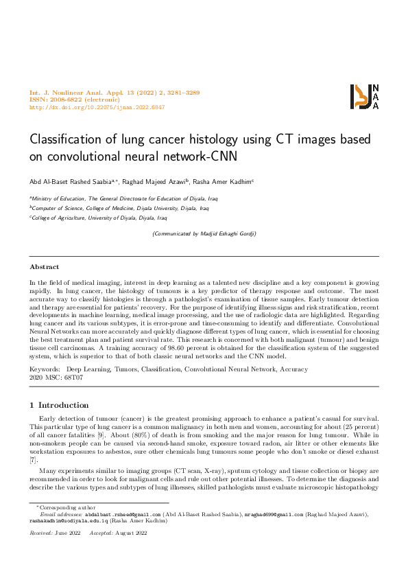 Pdf Classification Of Lung Cancer Histology Using Ct Images Based On Convolutional Neural