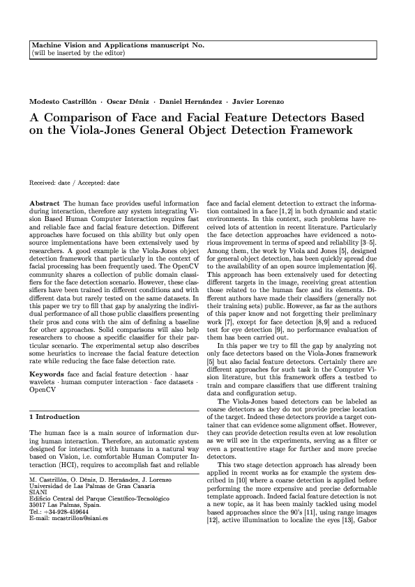(PDF) A comparison of face and facial feature detectors based on the Viola–Jones general object ...