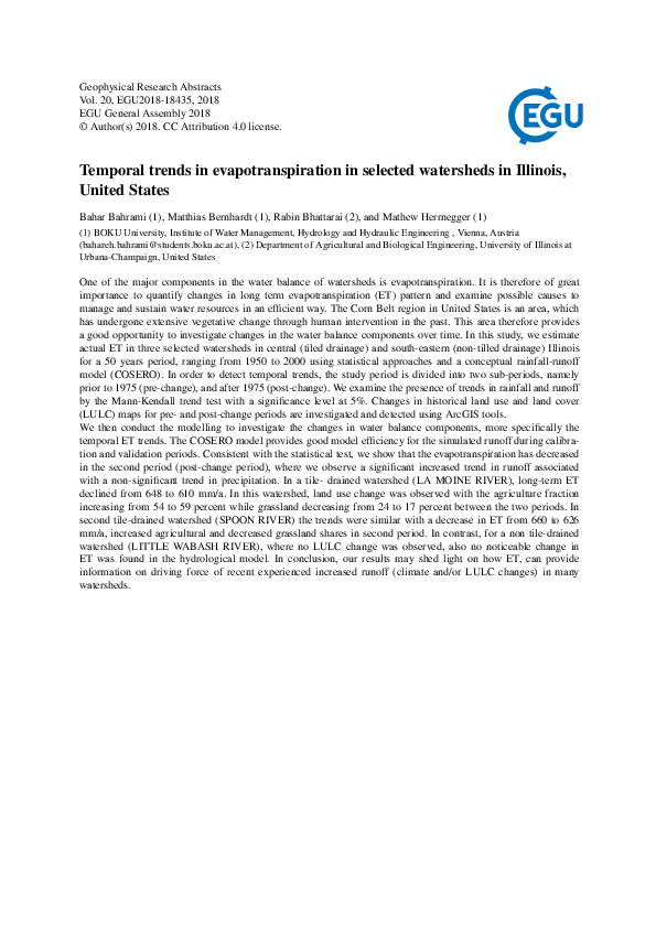 (PDF) Temporal trends in evapotranspiration in selected watersheds in ...