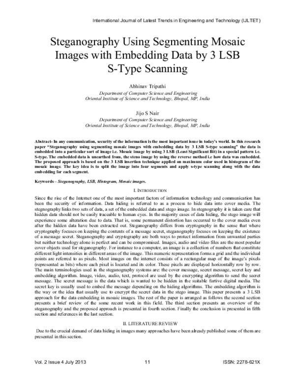 Pdf Steganography Using Segmenting Mosaic Images With Embedding Data By 3 Lsb S Type Scanning