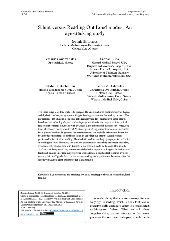 (PDF) Silent versus Reading Out Loud modes: An eye-tracking study