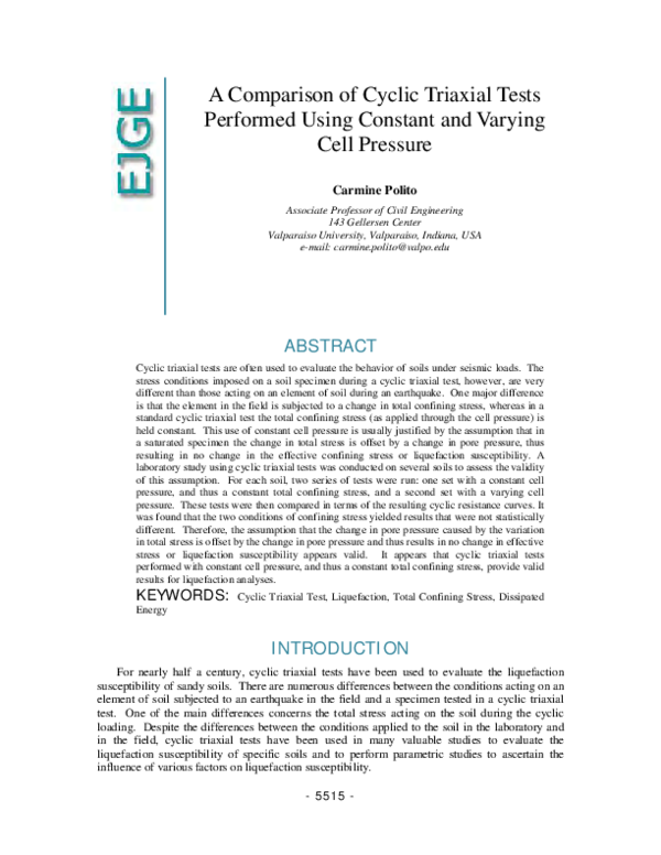(PDF) A Comparison of Cyclic Triaxial Tests Performed Using Constant ...