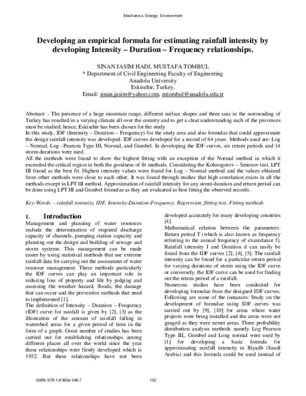 (PDF) Developing an empirical formula for estimating rainfall intensity ...