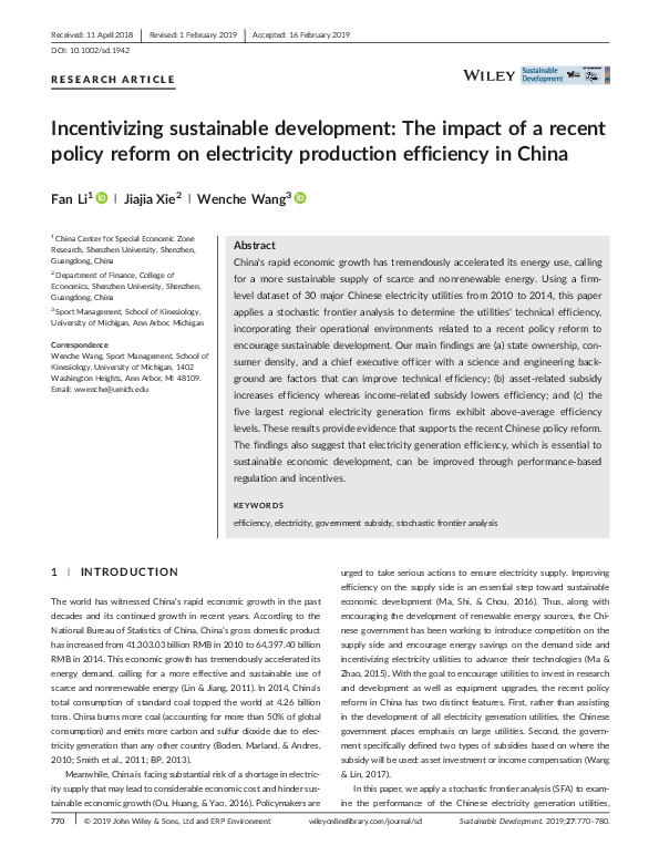 (PDF) Incentivizing sustainable development: The impact of a recent policy reform on electricity ...