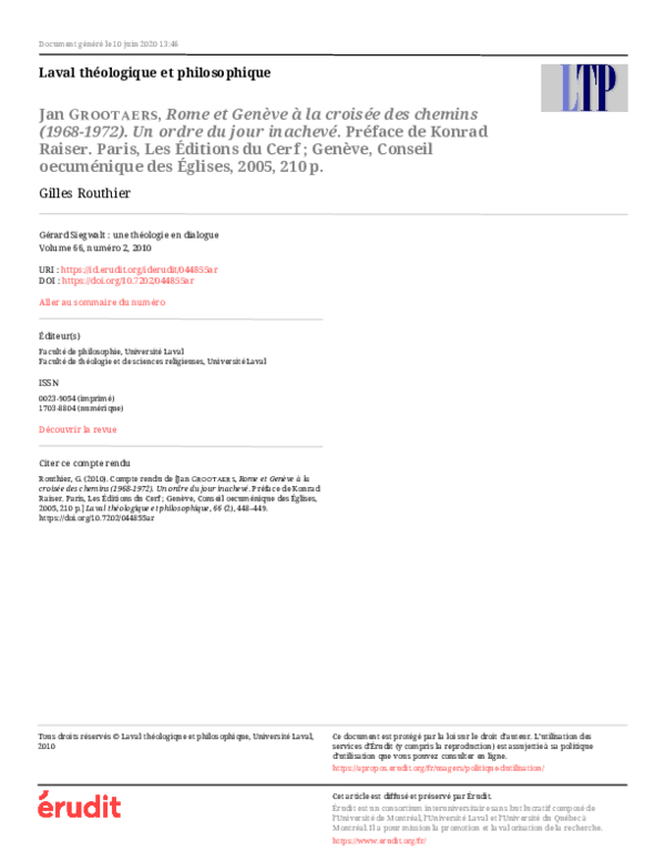 (PDF) Jan Grootaers, Rome et Genève à la croisée des chemins (1968-1972 ...