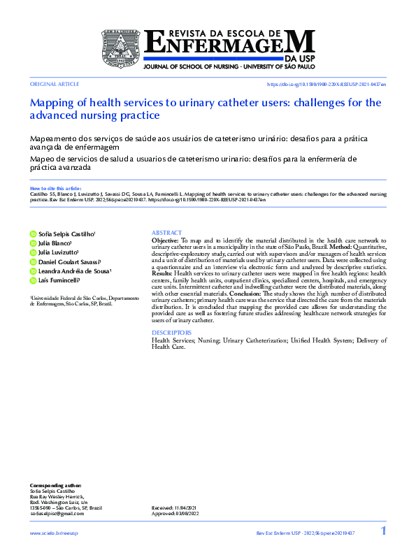 (PDF) Mapping of health services to urinary catheter users: challenges for the advanced nursing ...