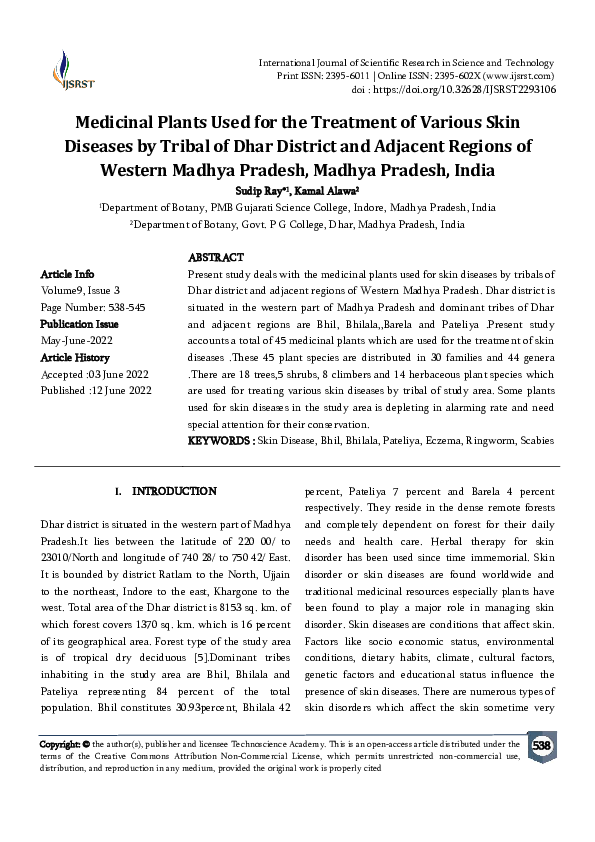(PDF) Medicinal Plants Used for the Treatment of Various Skin Diseases ...