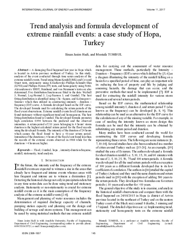 (PDF) Trend Analysis and Formula Development of Extreme Rainfall Events: a Case Study of Hopa ...