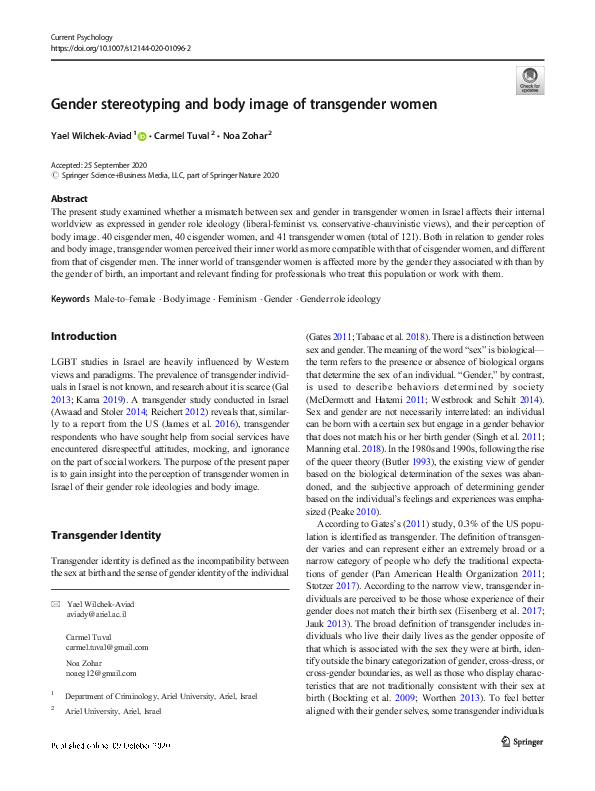 (PDF) Gender stereotyping and body image of transgender women