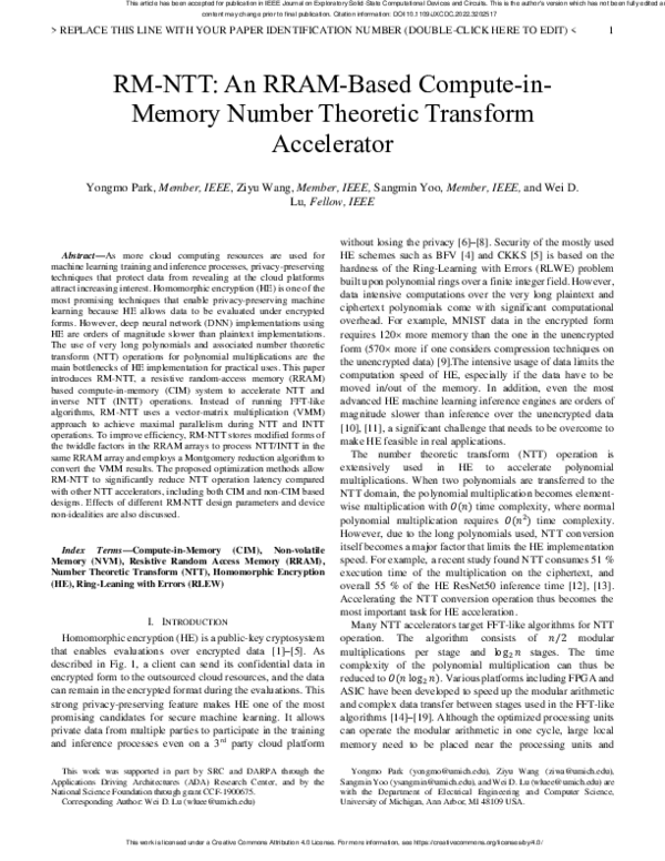 (PDF) RM-NTT: An RRAM-Based Compute-in-Memory Number Theoretic ...