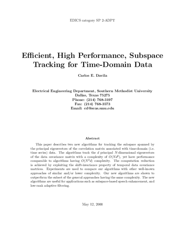 (PDF) Efficient, high performance, subspace tracking for time-domain data