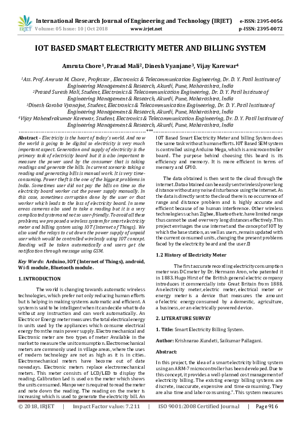 (PDF) Iot Based Smart Electricity Meter and Billing System