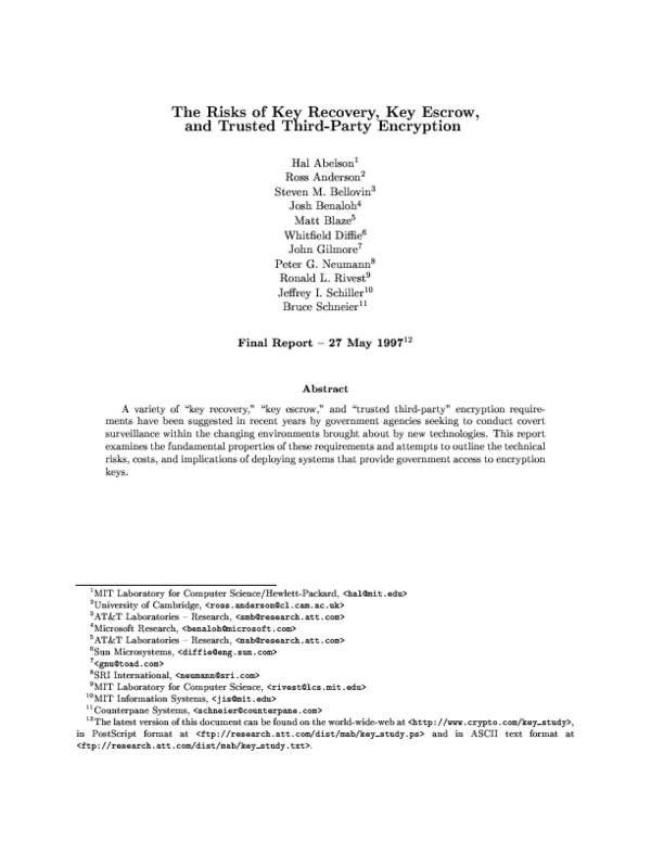 (PDF) The risks of key recovery, key escrow, and trusted third-party ...