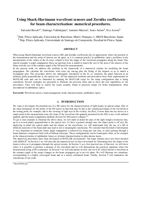 (PDF) Using Shack-Hartmann wavefront sensors and Zernike coefficients ...