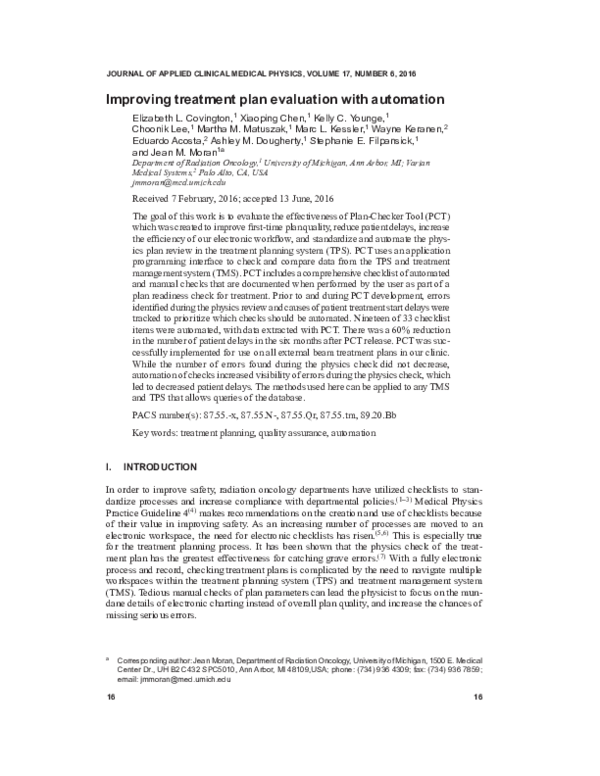 (PDF) Improving treatment plan evaluation with automation