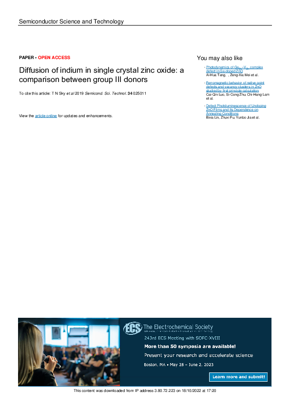 (PDF) Diffusion of indium in single crystal zinc oxide: a comparison ...