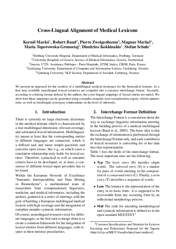(PDF) Cross-lingual alignment of medical lexicons