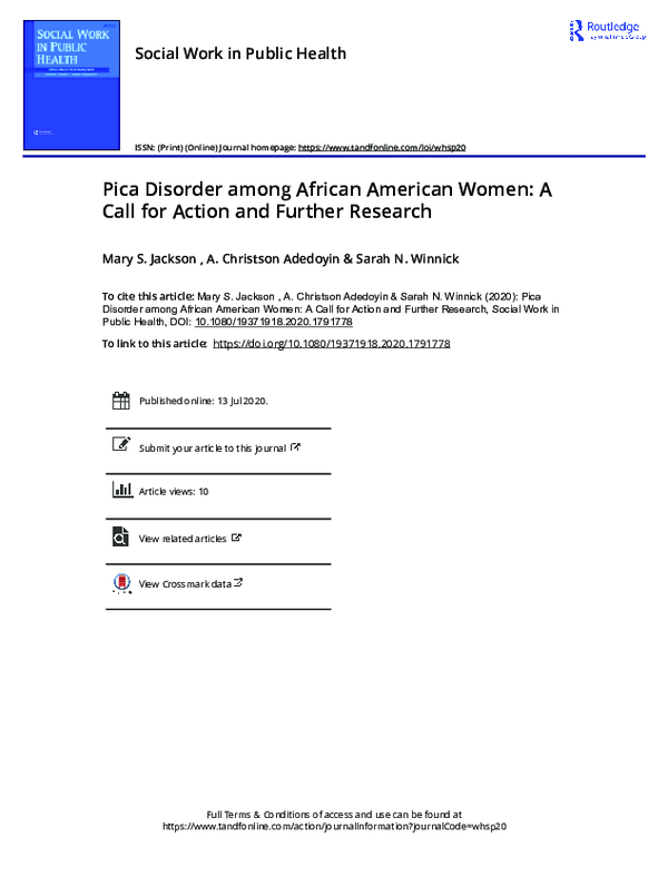 (PDF) Pica Disorder among African American Women: A Call for Action and ...