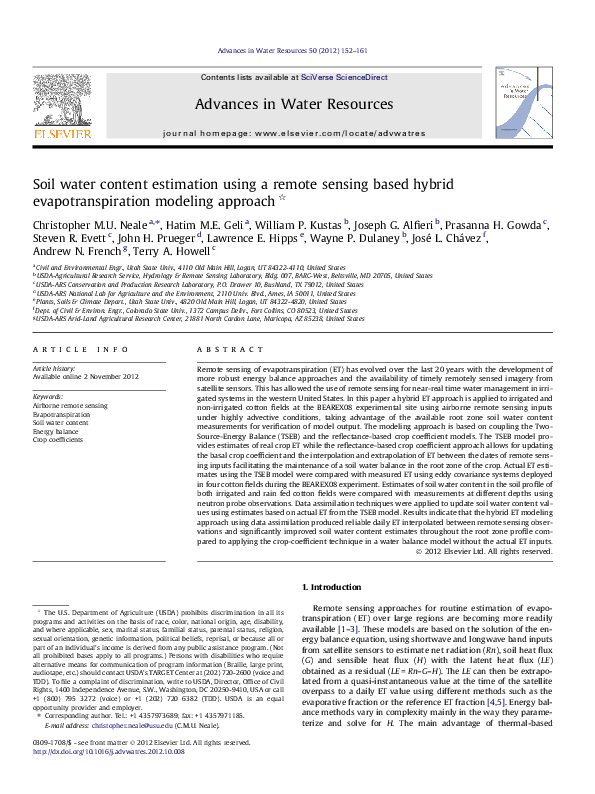 (PDF) Soil water content estimation using a remote sensing based hybrid evapotranspiration ...