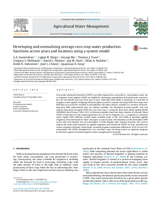 (PDF) Developing and normalizing average corn crop water production ...