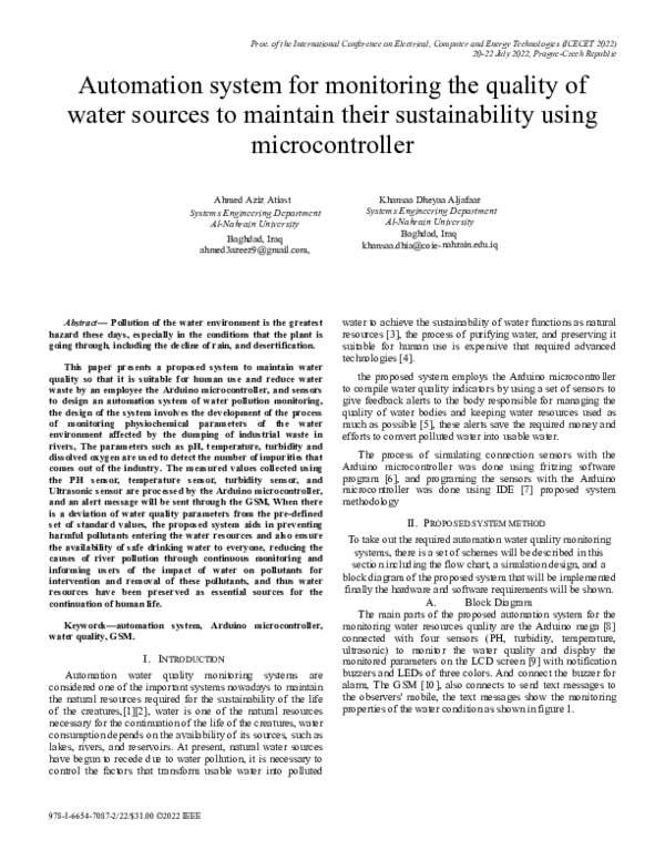 (PDF) Automation system for monitoring the quality of water sources to ...