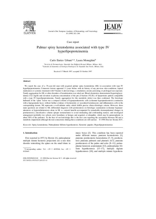 (PDF) Palmar spiny keratoderma associated with type IV hyperlipoproteinemia