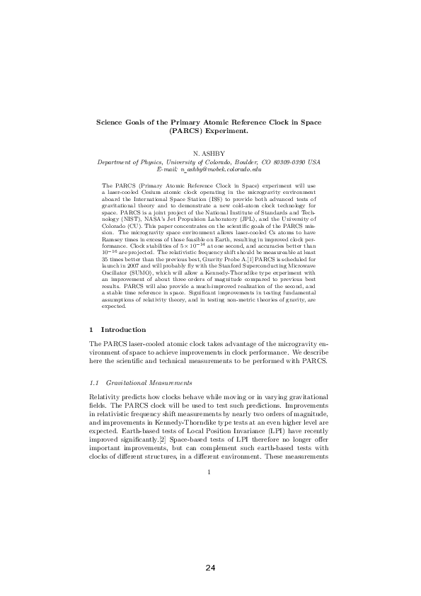 (PDF) Science Goals of the Primary Atomic Reference Clock in Space ...