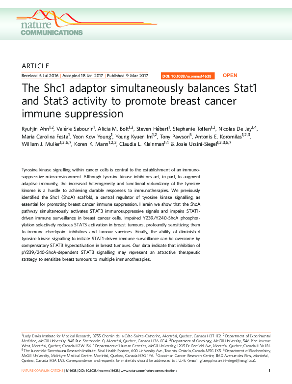 (PDF) The Shc1 adaptor simultaneously balances Stat1 and Stat3 activity ...