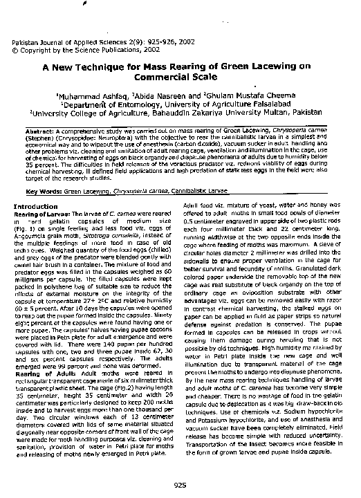 (PDF) A New Technique for Mass Rearing of Green Lacewing on Commercial ...