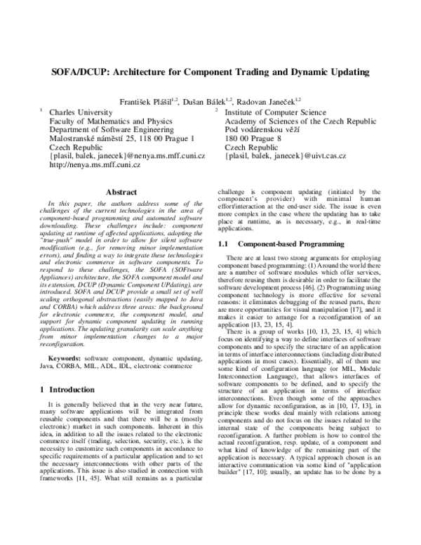 (PDF) SOFA/DCUP: architecture for component trading and dynamic updating