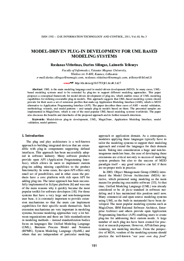 (PDF) Model-Driven Plug-in Development for UML Based Modeling Systems. Information Technology ...
