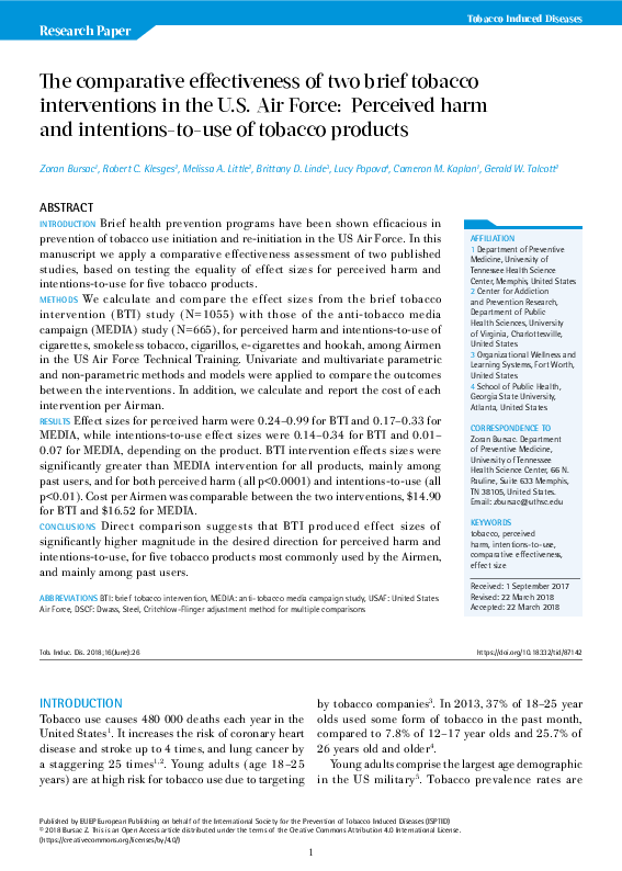 (PDF) The comparative effectiveness of two brief tobacco interventions ...
