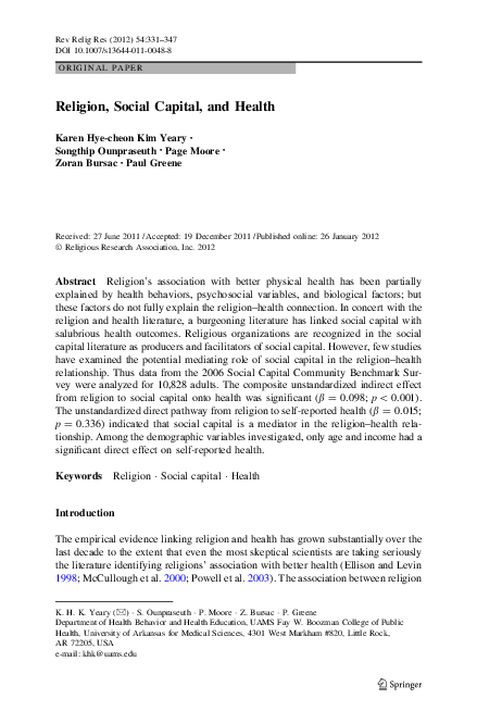 (PDF) Religion, Social Capital, and Health