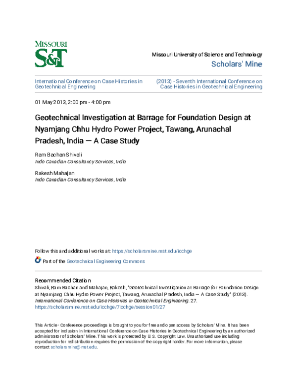 (PDF) Geotechnical Investigation at Barrage for Foundation Design at Nyamjang Chhu Hydro Power ...
