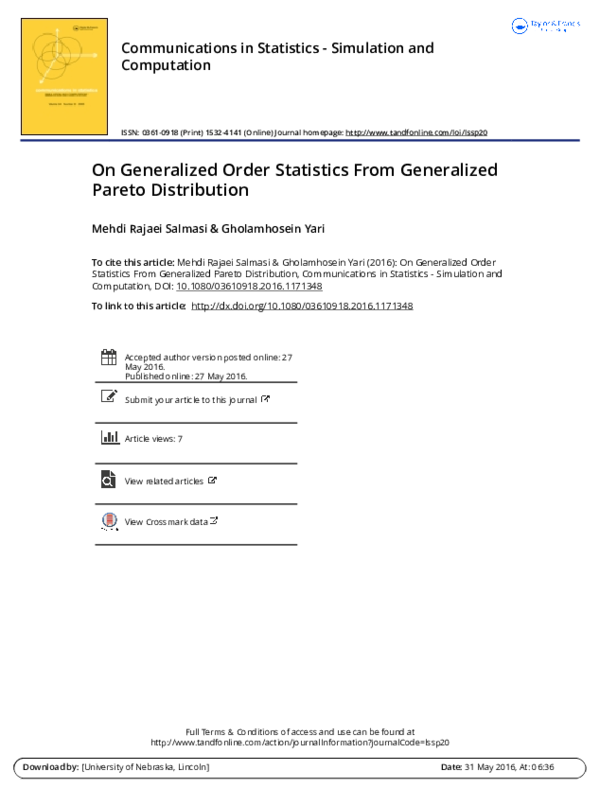 Pdf On Generalized Order Statistics From Generalized Pareto Distribution