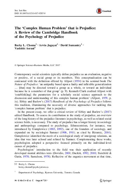 (PDF) The ‘Complex Human Problem’ that is Prejudice: A Review of the Cambridge Handbook of the ...