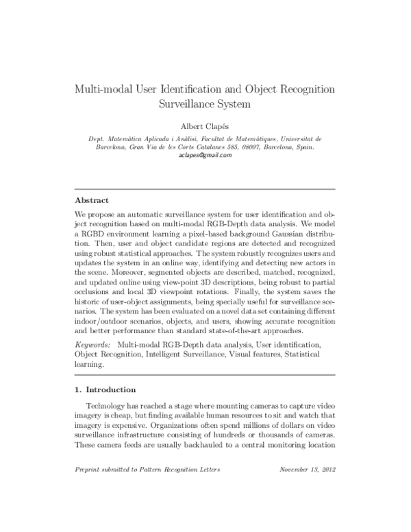 (PDF) Multi-modal user identification and object recognition surveillance system