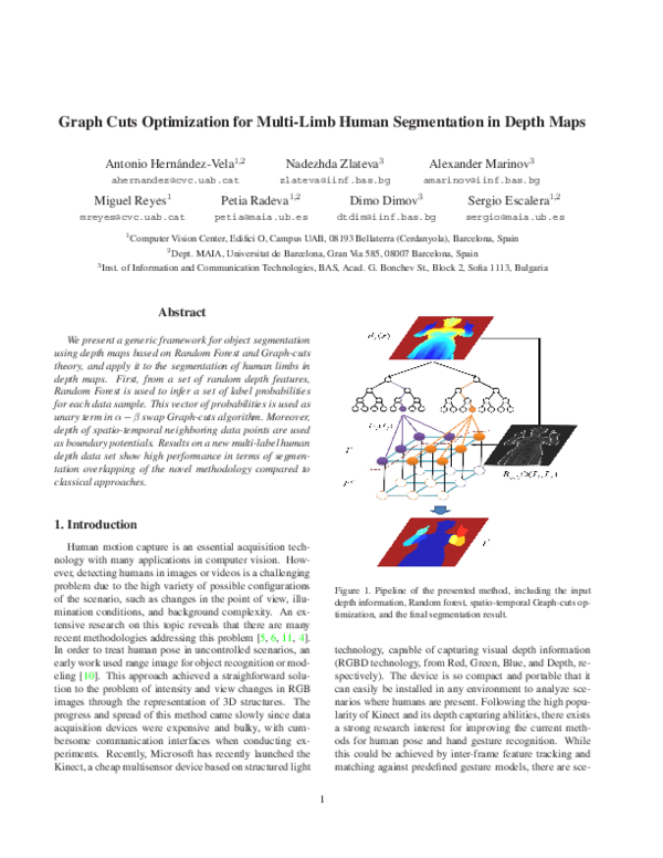 (PDF) Graph cuts optimization for multi-limb human segmentation in depth maps