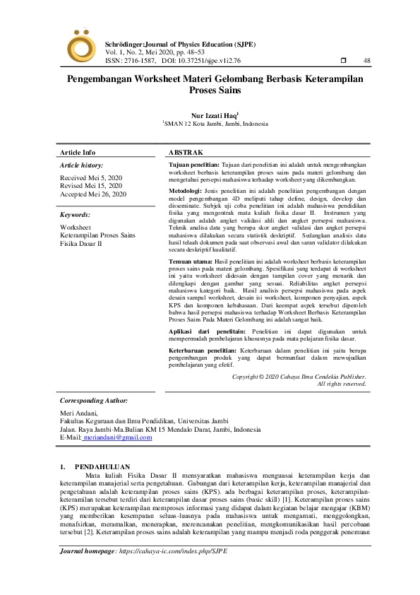 (PDF) Tujuan penelitian: Tujuan dari penelitian ini adalah untuk mengembangkan worksheet ...