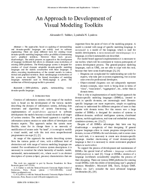 (PDF) An Approach to Development of Visual Modeling Toolkits